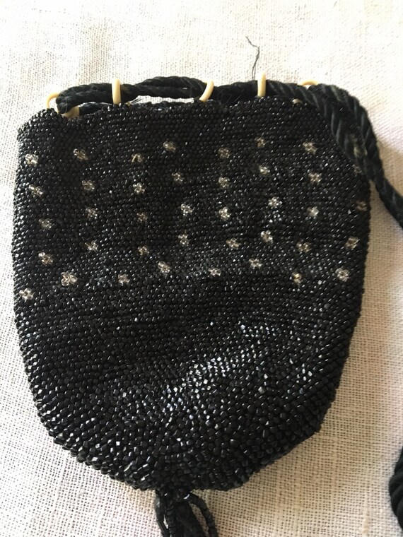 Victorian Black Beaded Drawstring Bag - Gem