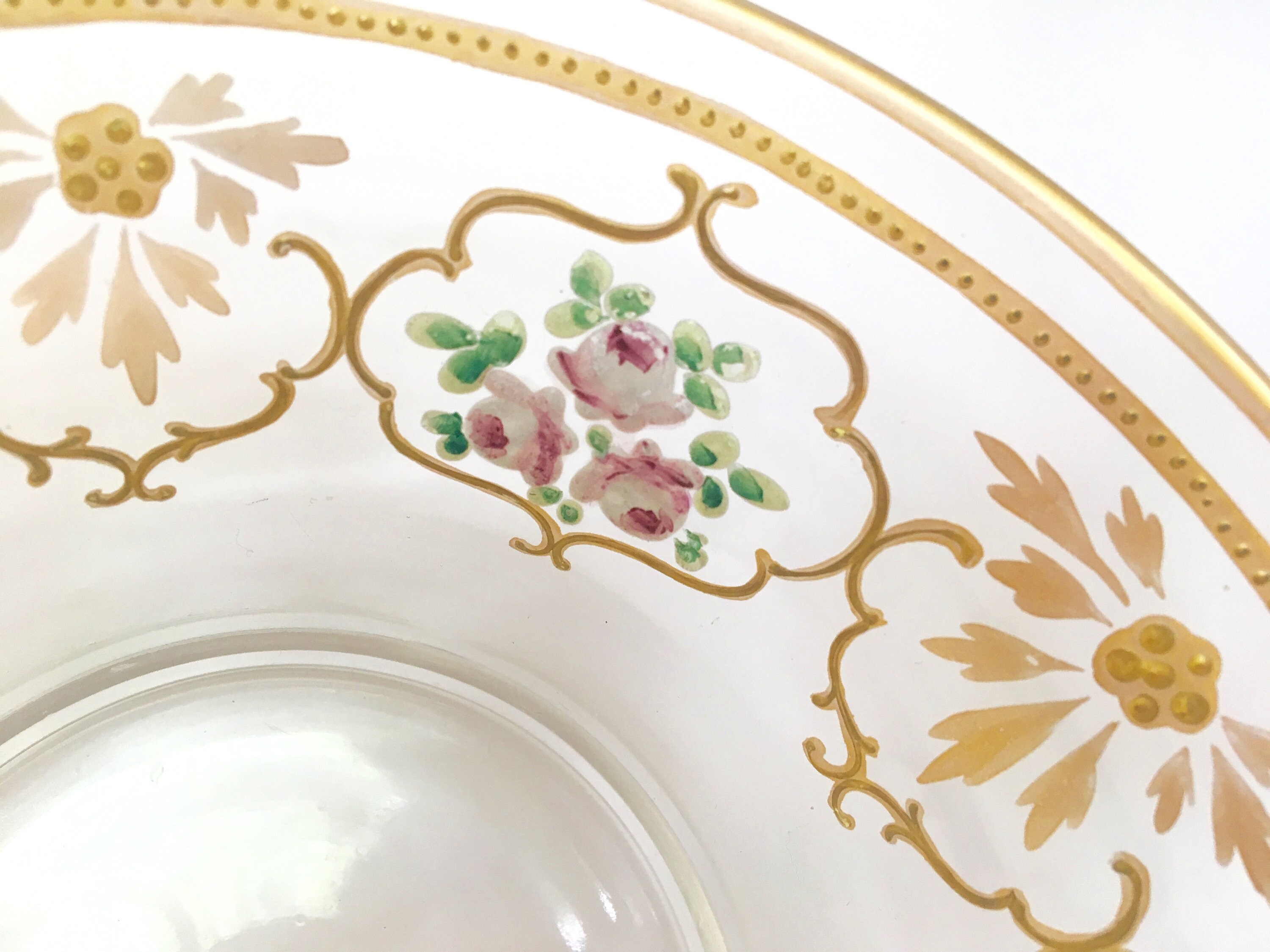 Hand Painted Roses and Gold Rimmed Glass Serving Bowl - Etsy