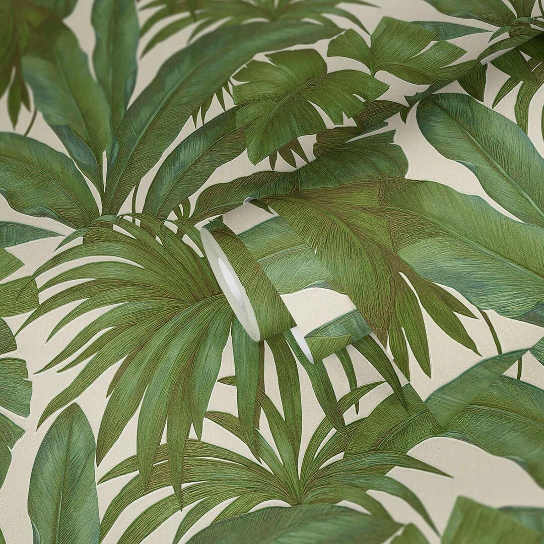 Modern Tropical Botanical Green Wallpaper 3d Vinyl Jungle Metallic ...