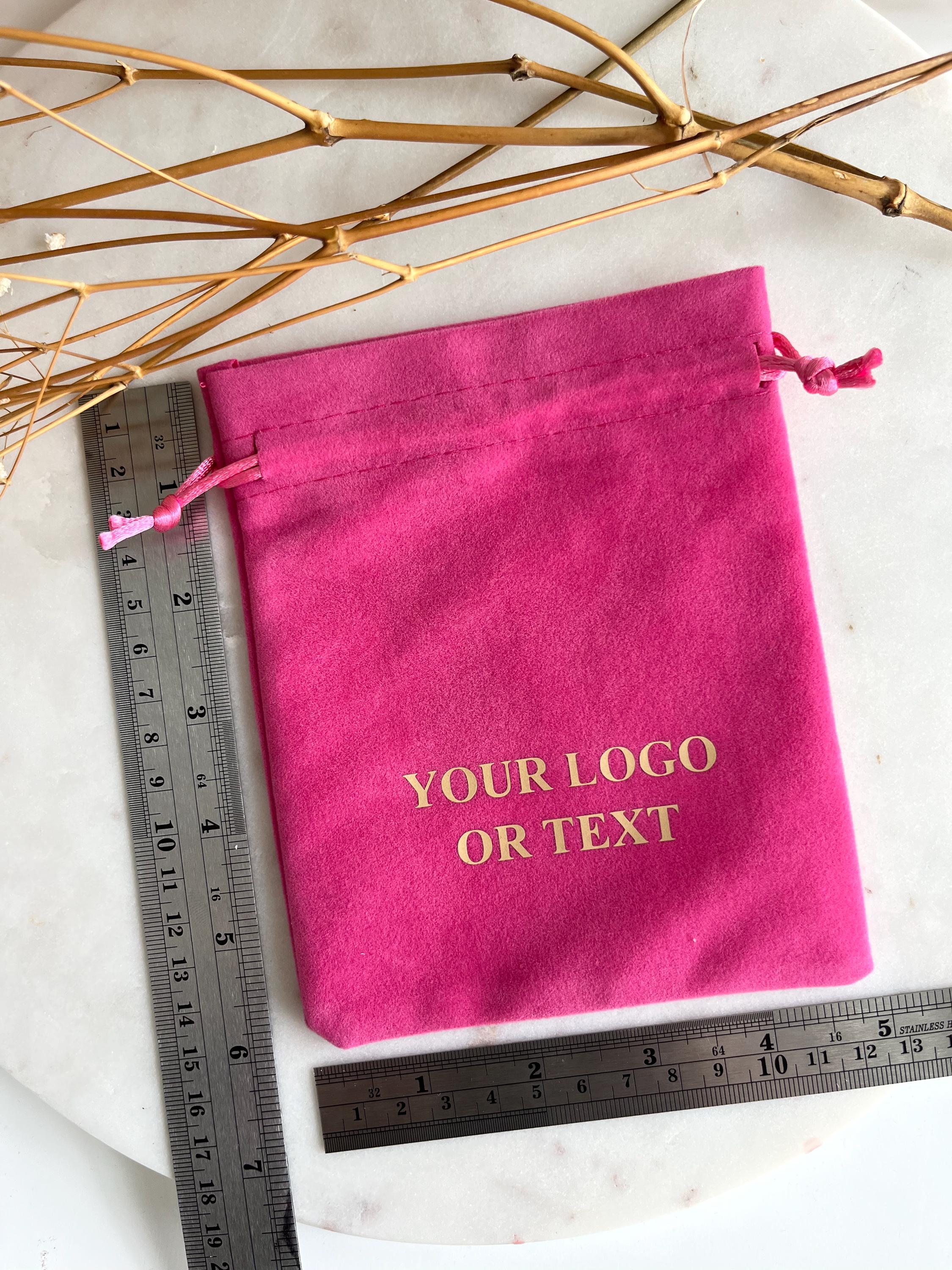 50 Pcs Custom Logo Pink Velvet Drawstring Pouch: Jewelry, Crystal ...