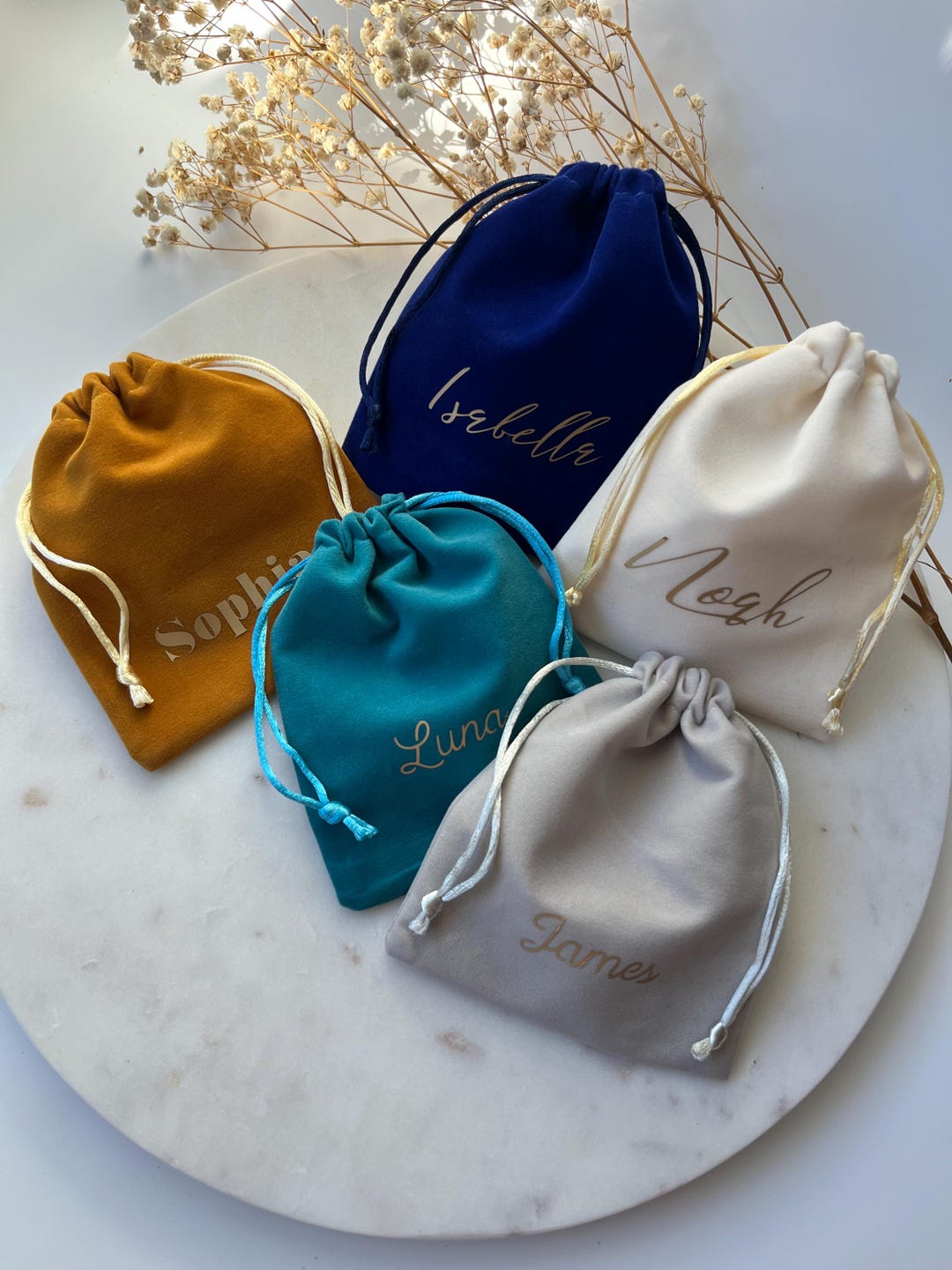 Personalized Name Drawstring Bag, Named Velvet Pouch, Custom Pull String Bag, Coin Pouch ...