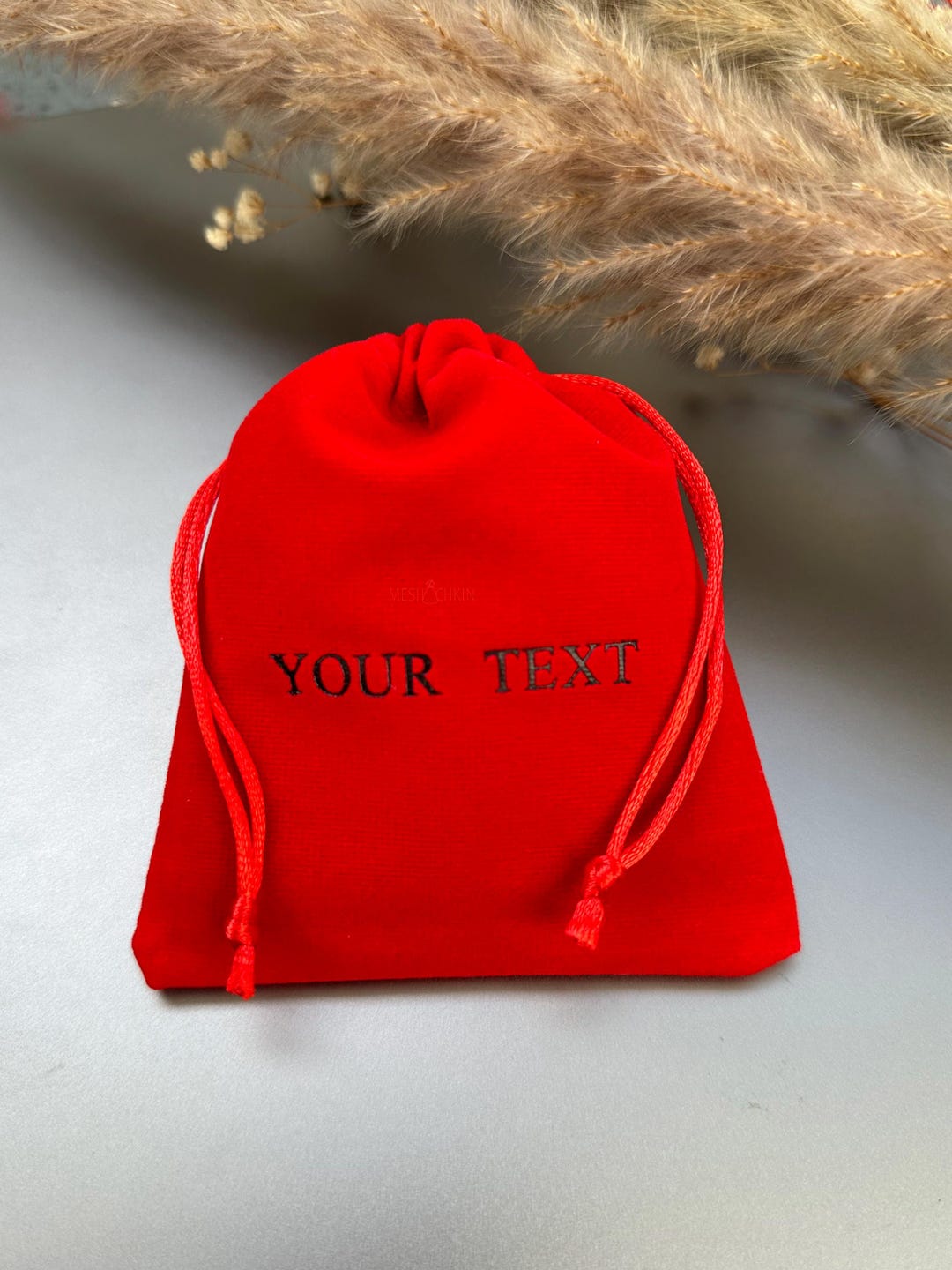 Red Velvet Drawstring Pouch. Custom Text or Logo Velvet Bag for Jewelry ...