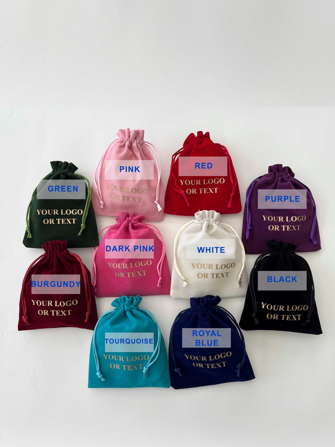 50 Pcs Custom Logo Pink Velvet Drawstring Pouch: Jewelry, Crystal ...