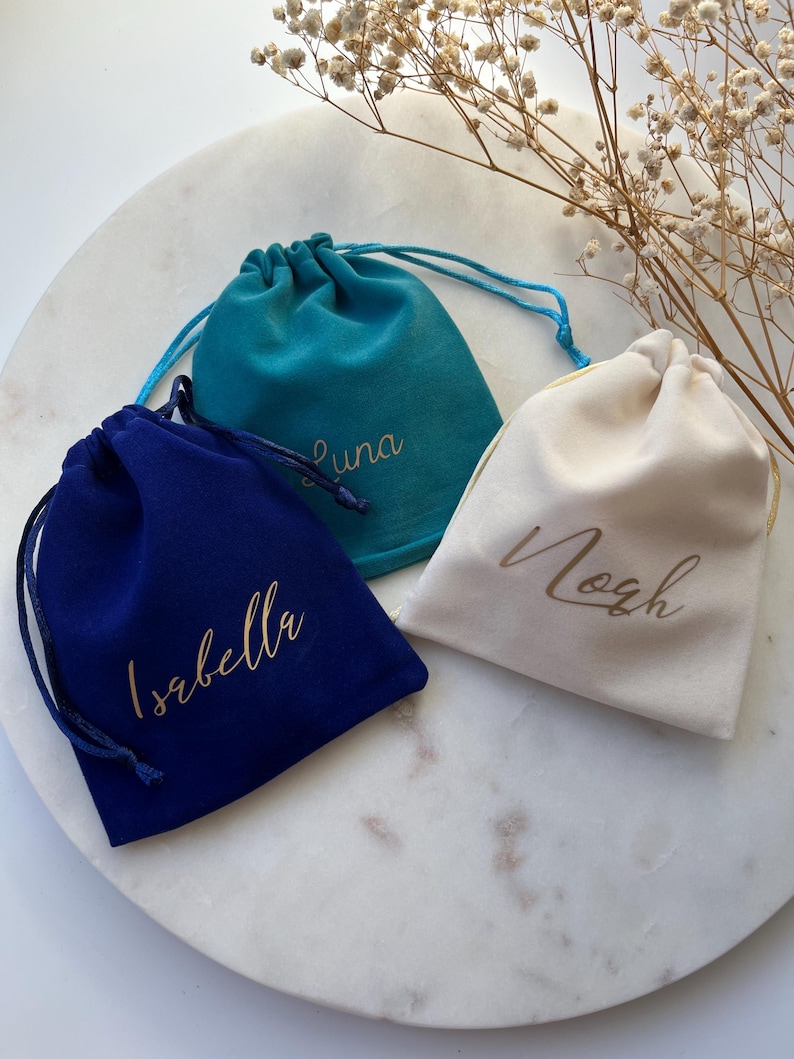 Personalized Name Drawstring Bag, Named Velvet Pouch, Custom Pull ...