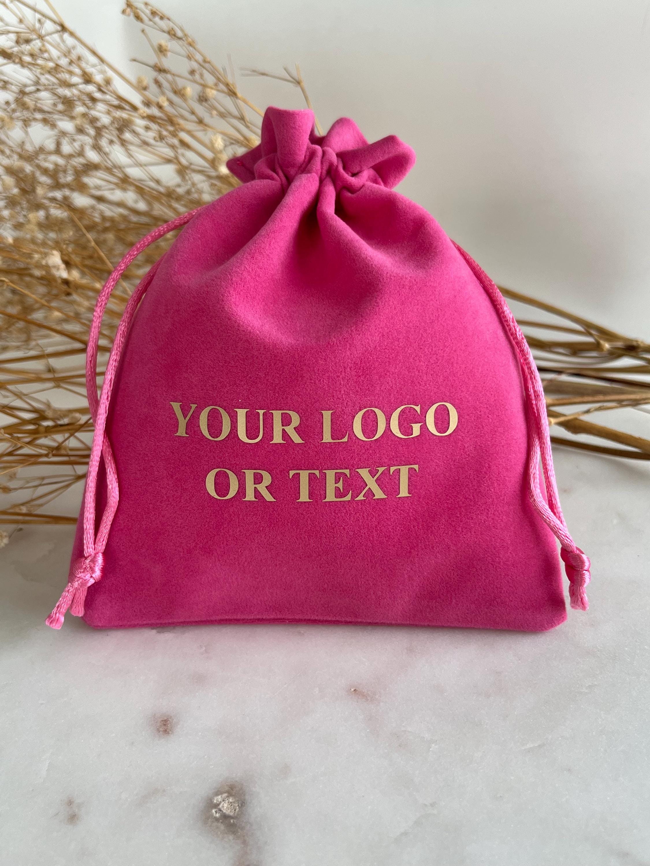 50 Pcs Custom Logo Pink Velvet Drawstring Pouch: Jewelry, Crystal ...