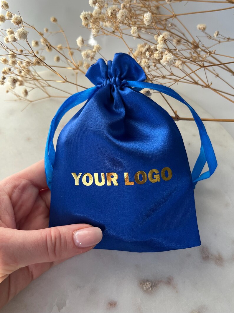 100 Custom Logo Satin Drawstring Bag: Personalized Wedding Favor Pouch ...