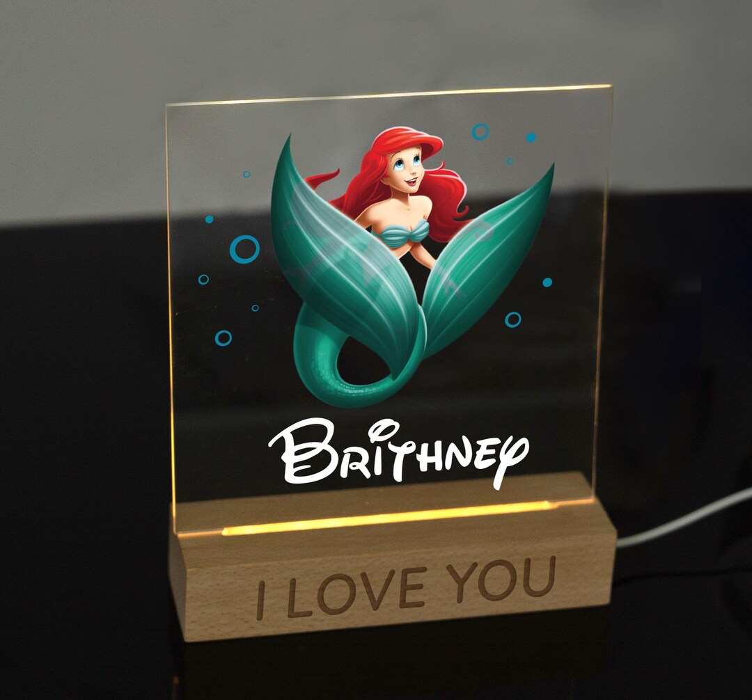 Custom Mermaid Night Light, Wooden Base Lamp, Engraved LED Lamp ...