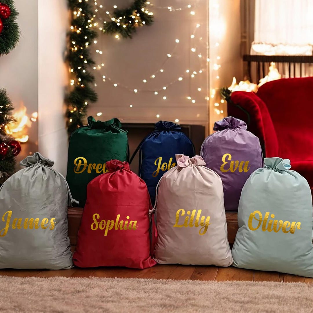 Custom Velvet Christmas Stocking Sacks, Drawstring Gifts Sacks ...