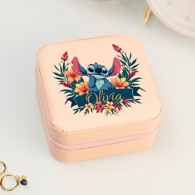 Customized Stitch Jewelry Box, Travel Jewelry Case for Girls, Cute Blue ...