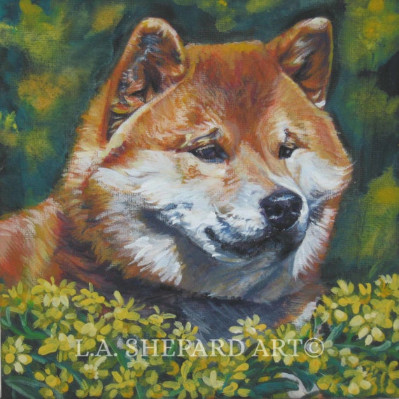 SHIBA Inu dog portrait art canvas PRINT of LA Shepard painting | Etsy