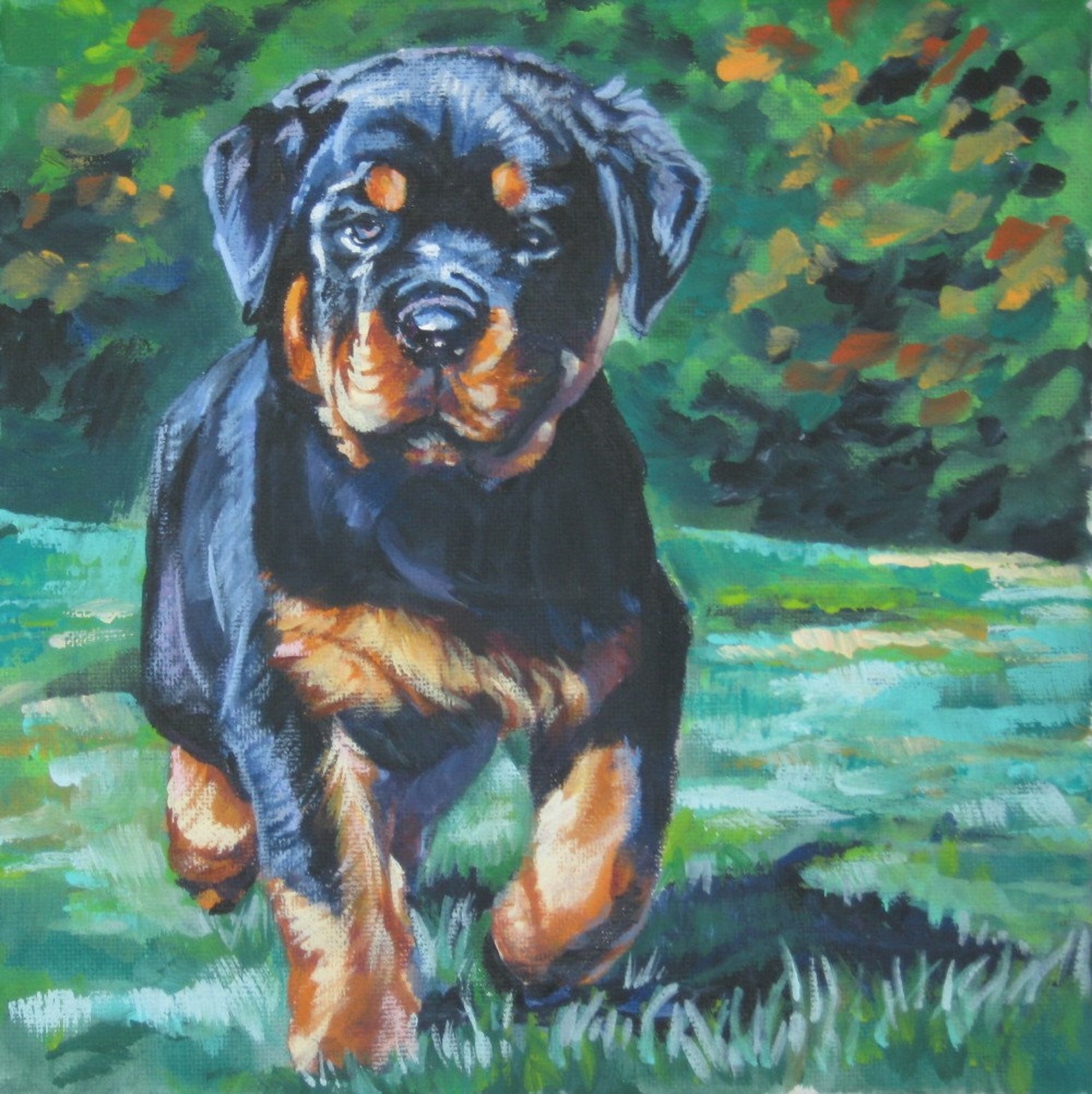 Rottweiler Dog Art CANVAS Print of LA Shepard Painting 12x12 - Etsy