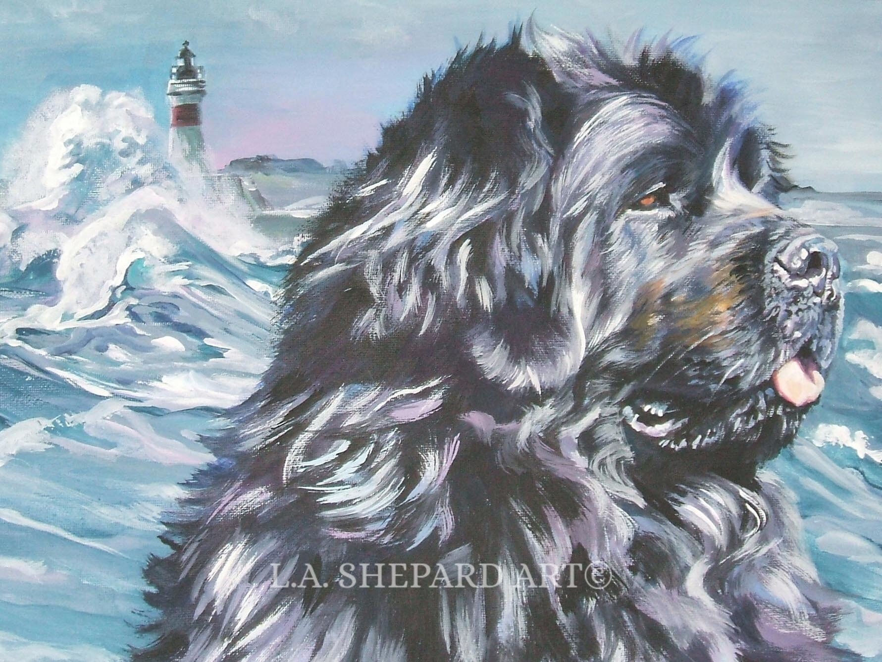 Newfoundland Dog Portrait Art Print of LA Shepard Painting 12x16 - Etsy