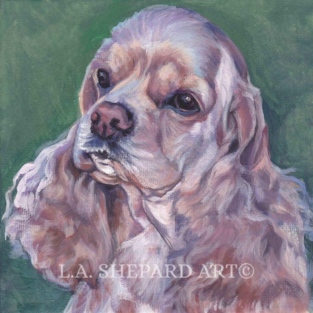 American Cocker Spaniel Portrait Print of LA Shepard Painting 8x8" - Etsy