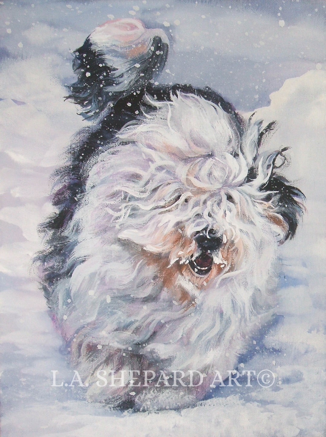Old English Sheepdog OES DOG Art PRINT of Lashepard Painting 8x10 - Etsy