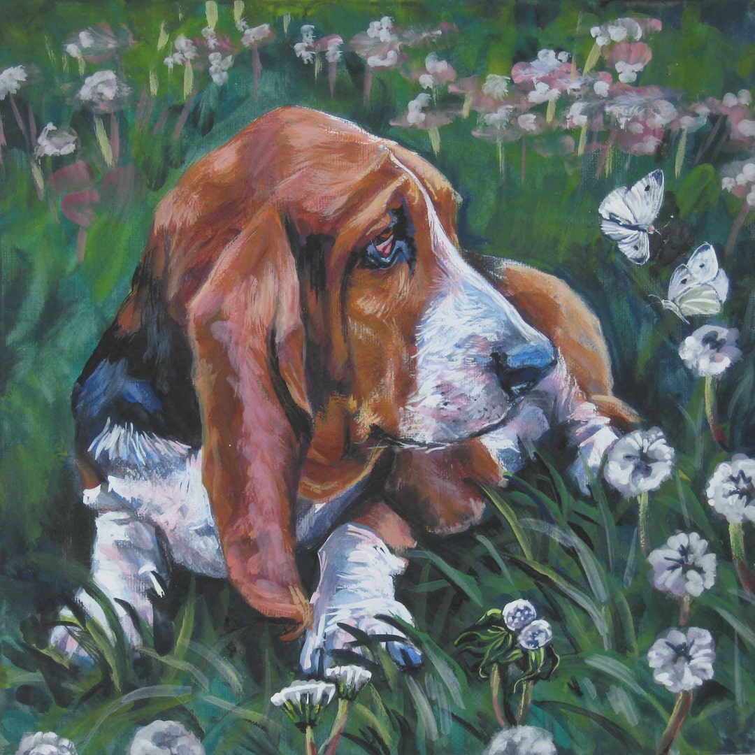 BASSET HOUND Portrait Dog Art Canvas PRINT of Lashepard Painting 8x8 ...
