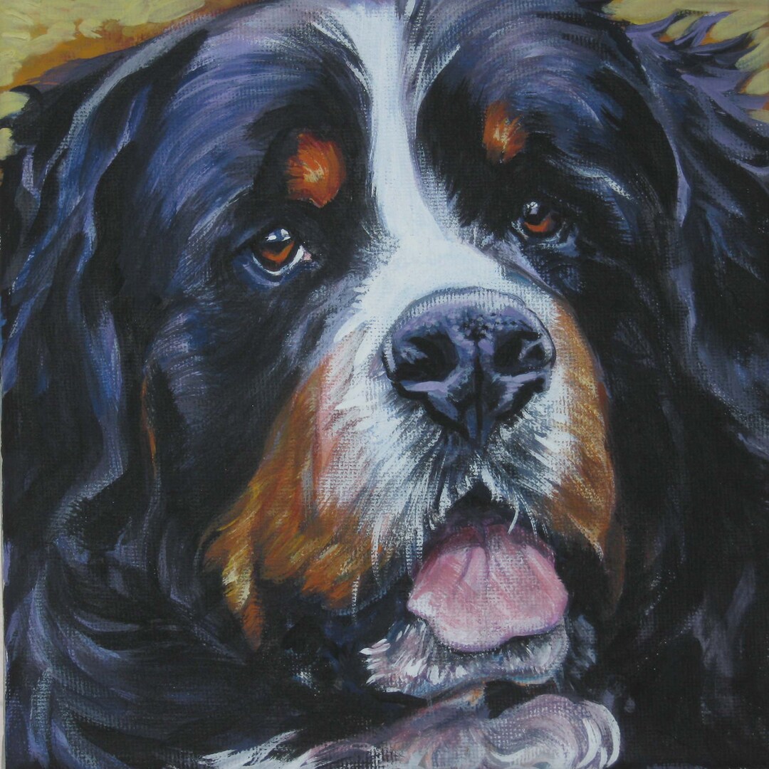 Bernese Mountain Dog Art Portrait CANVAS Art of LA Shepard Painting 8x8 ...
