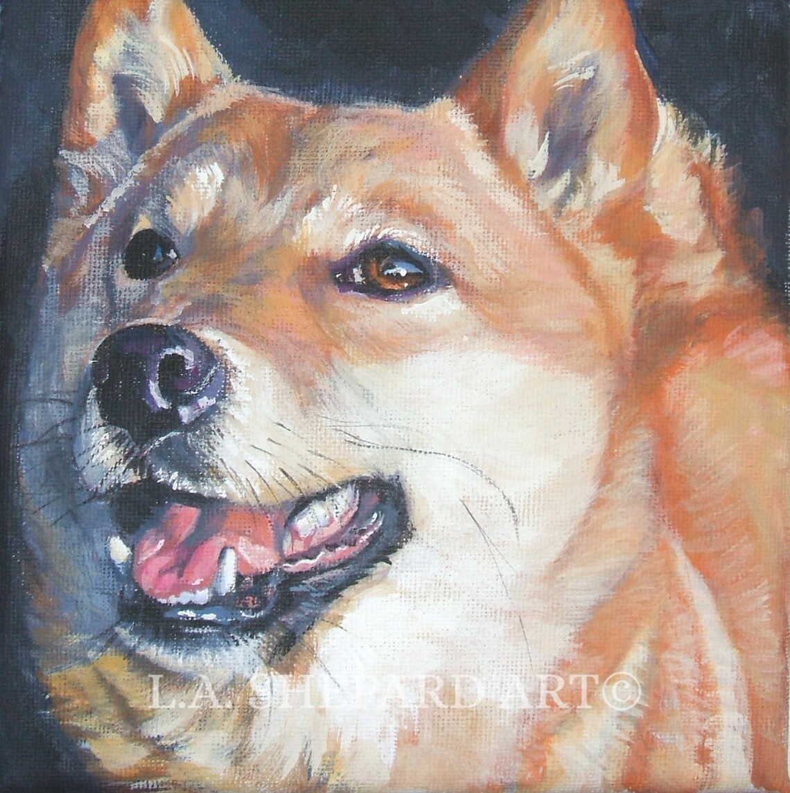 SHIBA INU Dog Art Portrait Canvas PRINT of Lashepard Painting 12x12 - Etsy