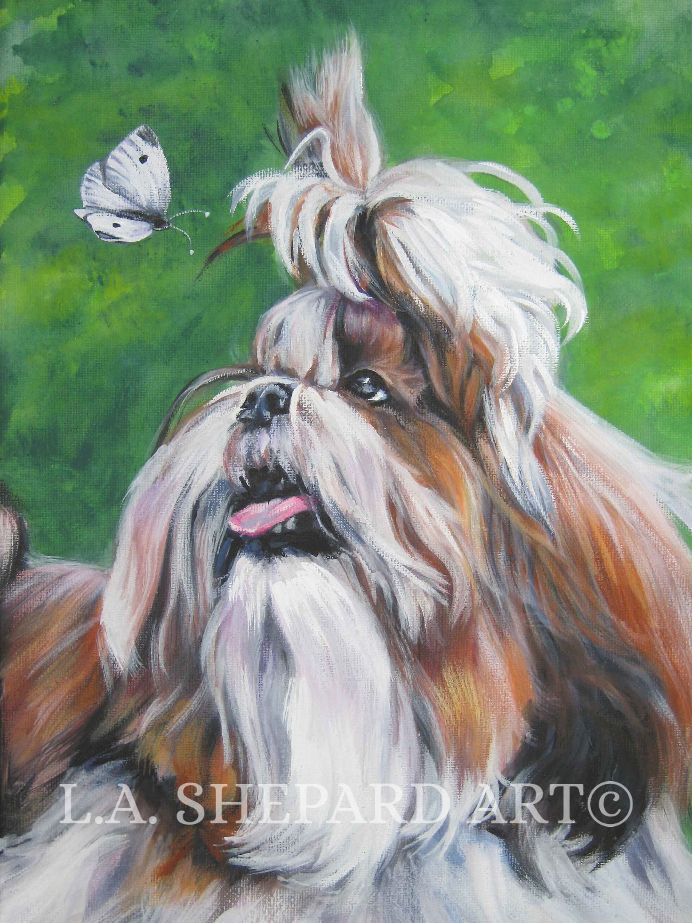 SHIH TZU dog art portrait PRINT of LAShepard painting 8x10 | Etsy