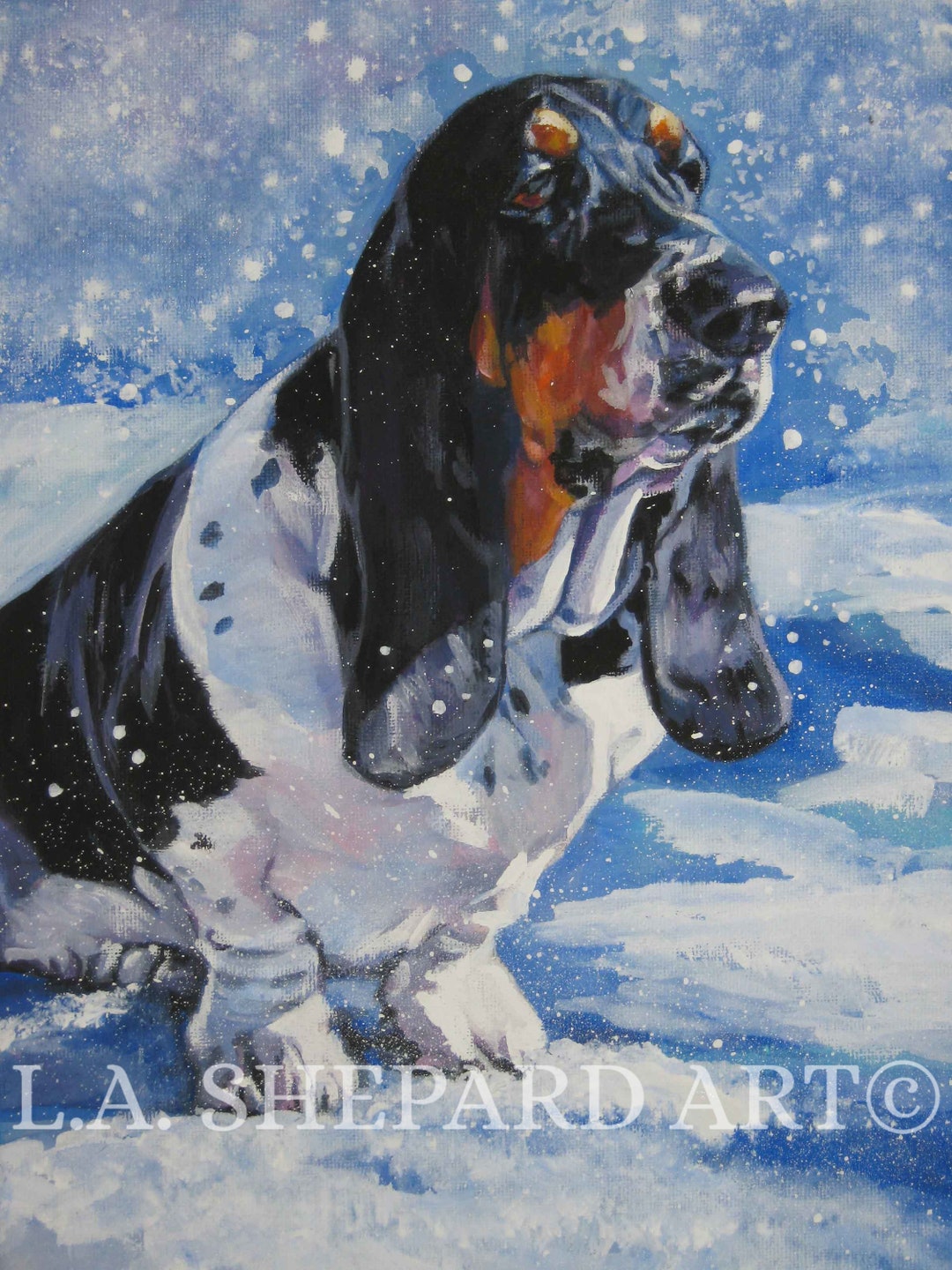 Basset Hound Dog Art Canvas Print of LA Shepard Dog Painting 12x16 - Etsy
