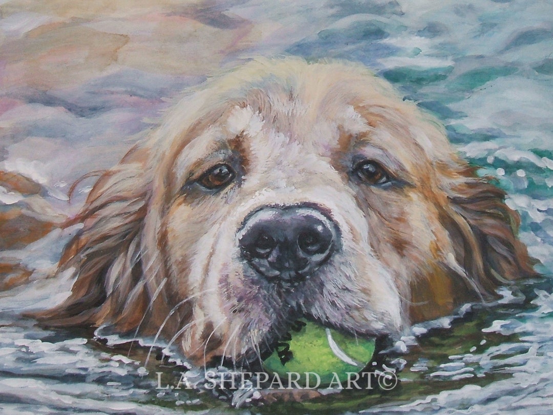 GOLDEN RETRIEVER Dog Art Portrait Print of LA Shepard Painting 8x10 - Etsy