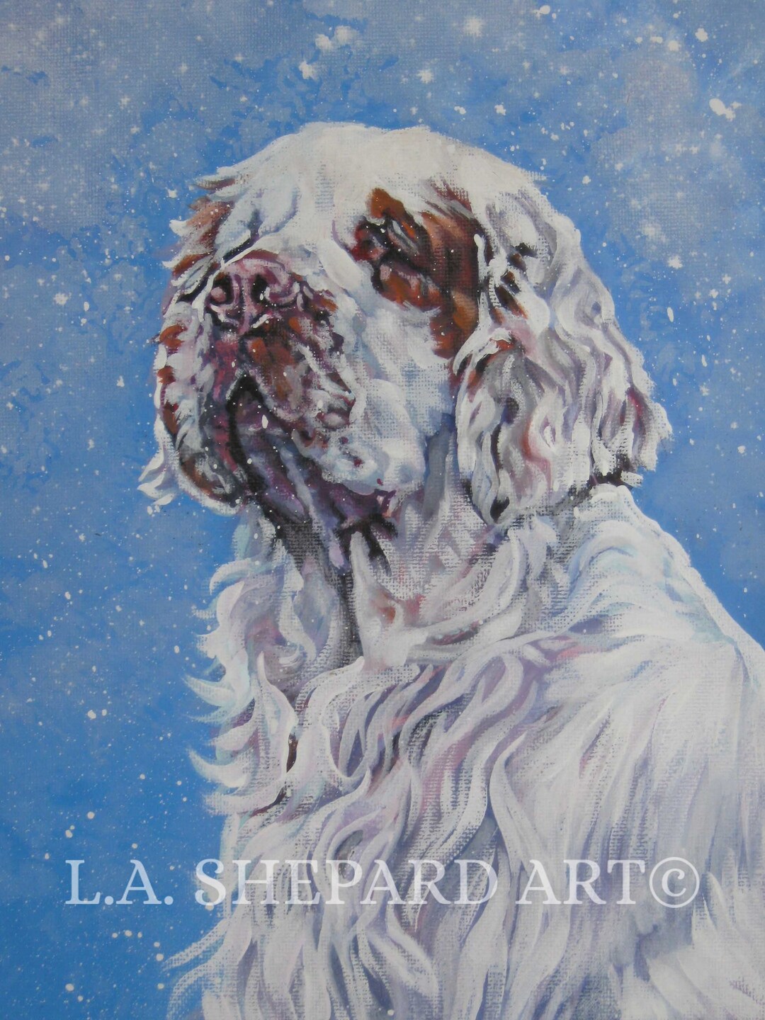 CLUMBER SPANIEL Dog Art Portrait PRINT of Lashepard Painting 8x10 - Etsy