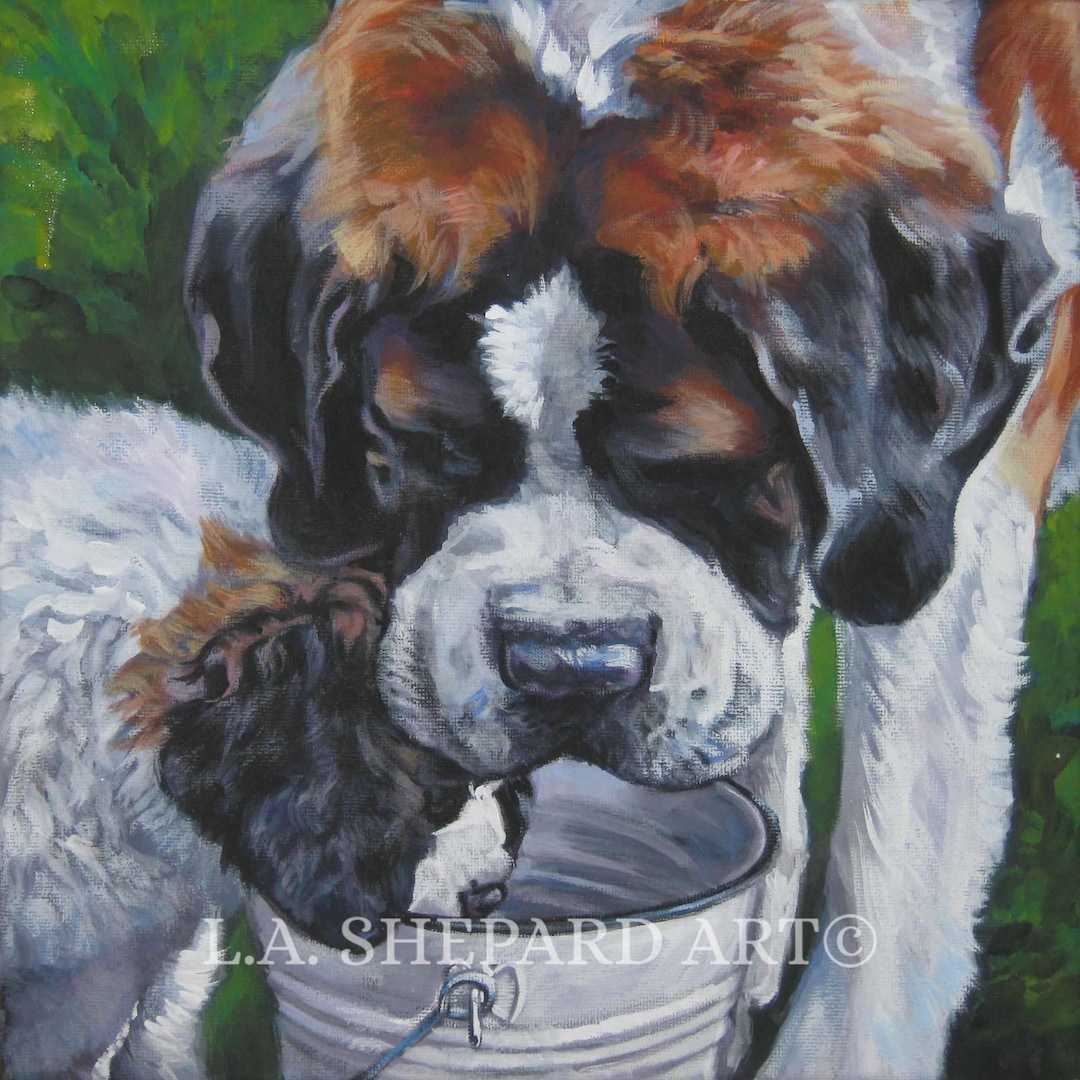 Saint St Bernard Dog Art CANVAS Print of LA Shepard Painting 8x8 - Etsy
