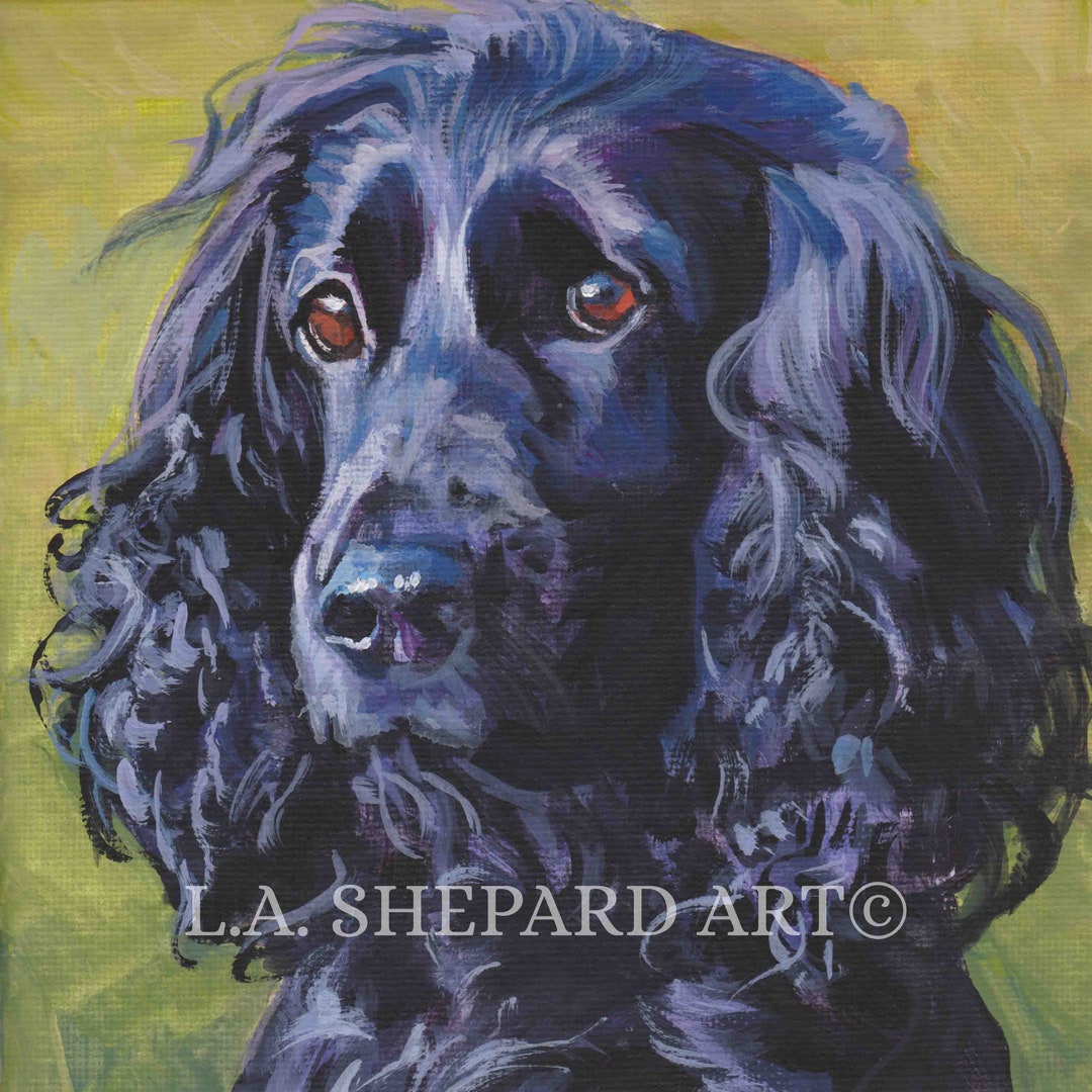 Black English COCKER SPANIEL Dog Art Portrait Canvas Print of LA ...