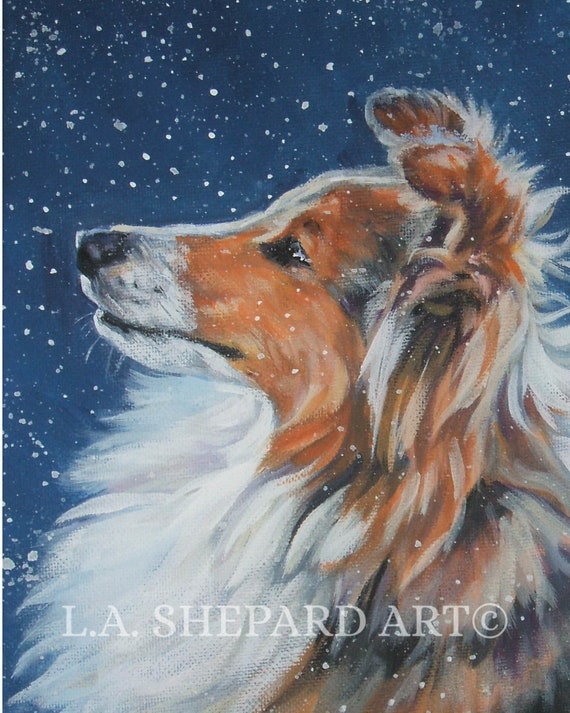 Shetland Sheepdog SHELTIE dog art portrait canvas PRINT of LA | Etsy