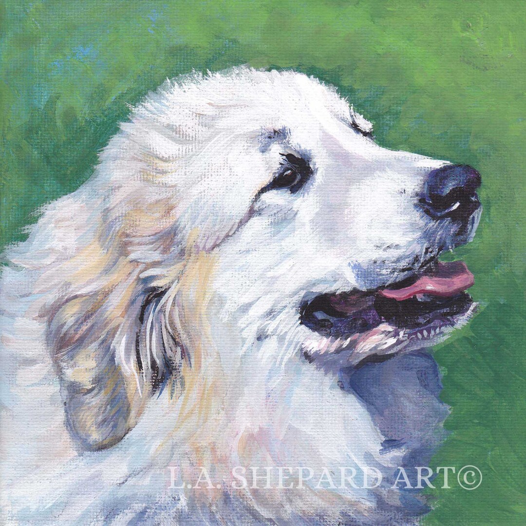 Great Pyrenees Portrait Dog Art Canvas Print of Painting by LA Shepard ...