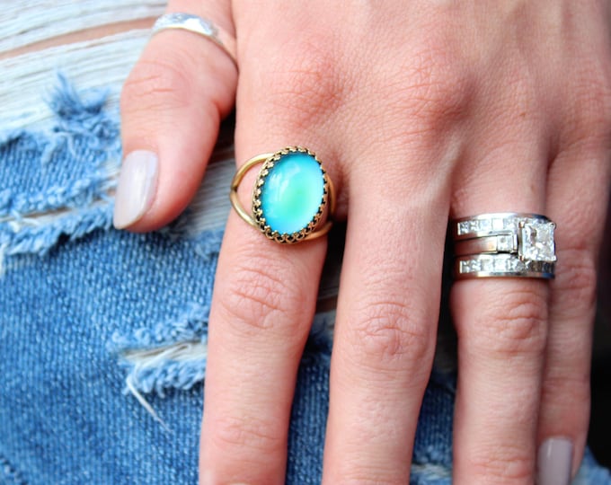 Large Mood Ring Brass Color Changing Ring Real Color Changing Mood Ring ...