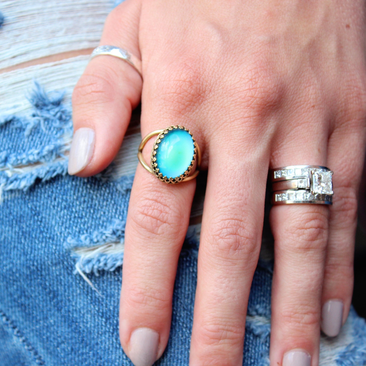 Large Mood Ring Brass Color Changing Ring Real Color - Etsy