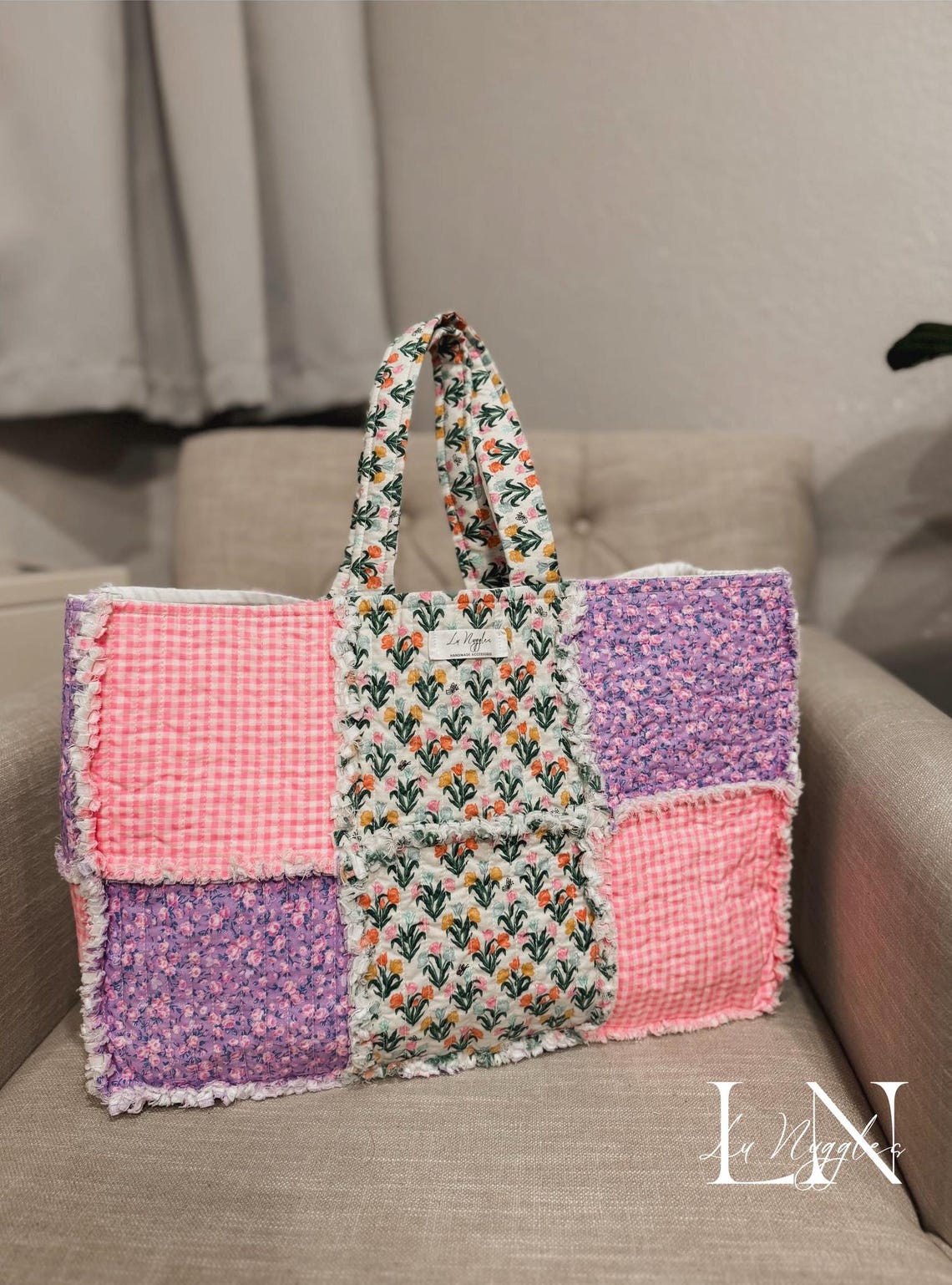 Medium Sized Rag Quilt Tote Bag | Rifle Paper Co Floral & Gingham Tote ...