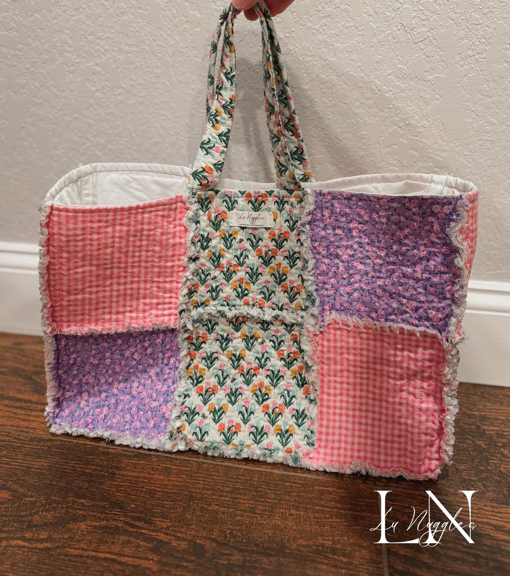 Medium Sized Rag Quilt Tote Bag | Rifle Paper Co Floral & Gingham Tote ...