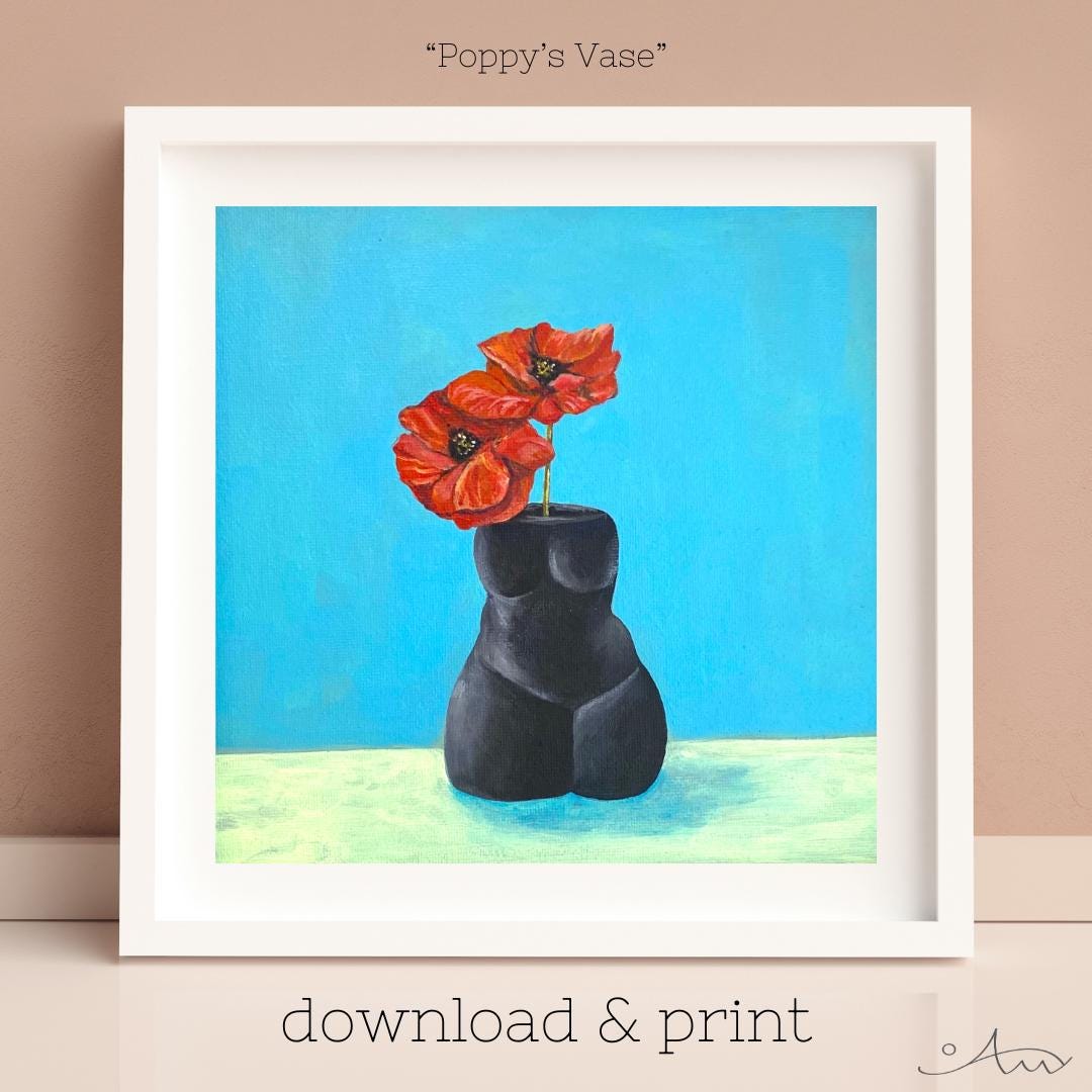 Female Figure and Floral Wall Art, Printable Wall Art Feminine, Black ...