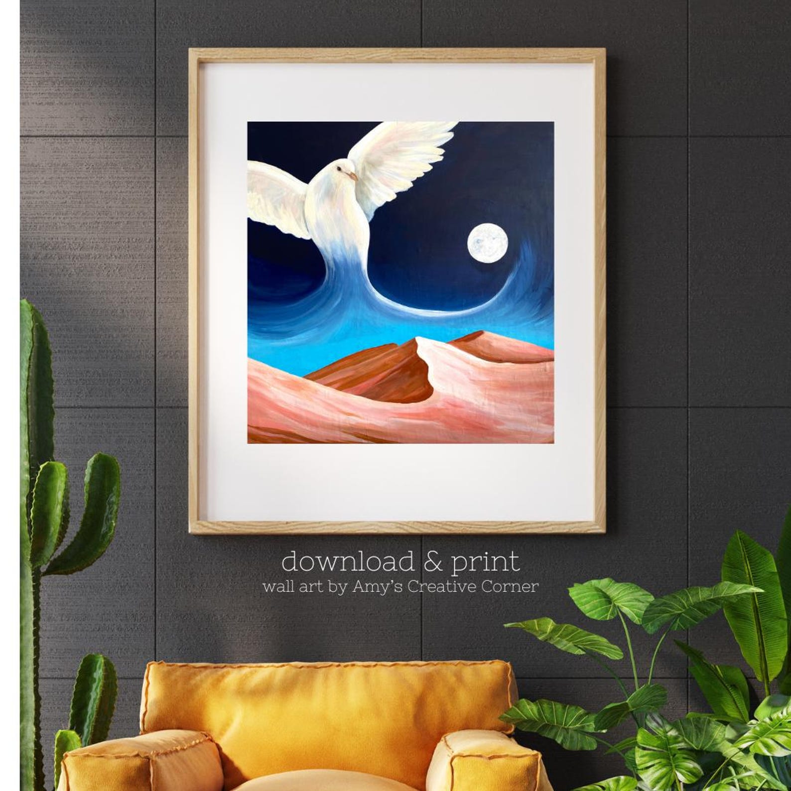 Dove Full Moon Desert Art Print, Texas Southwest Aesthetic (digital ...