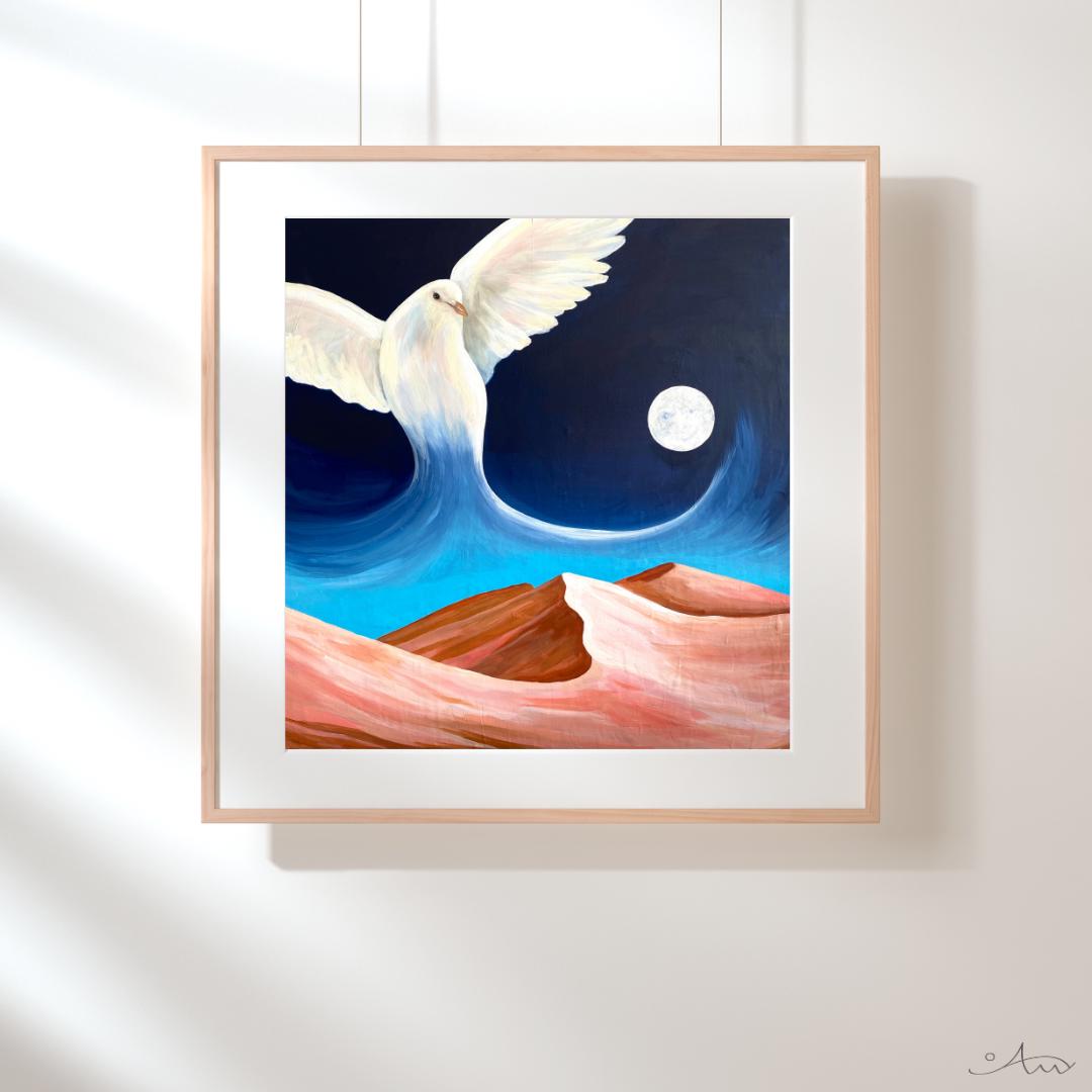 Dove Full Moon Desert Art Print, Texas Southwest Aesthetic (digital ...