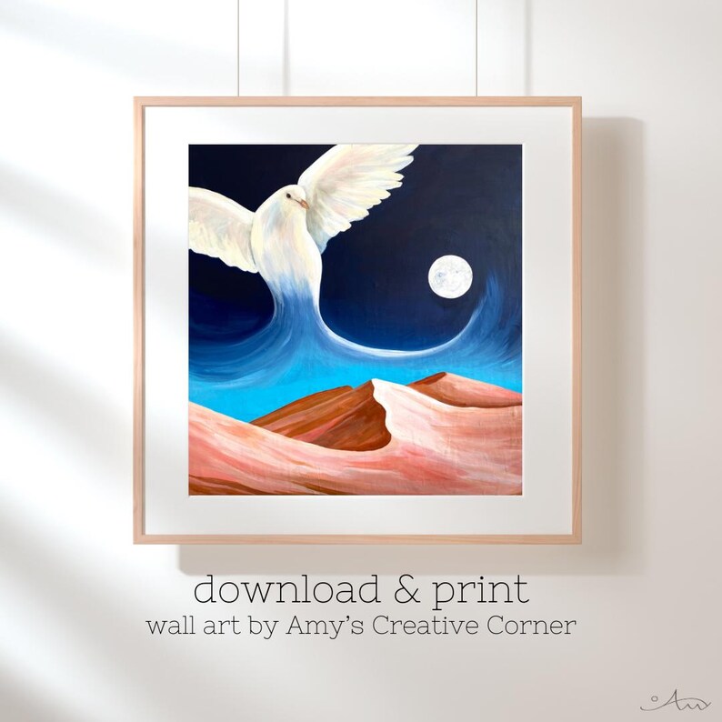 Dove Full Moon Desert Art Print, Texas Southwest Aesthetic (digital ...