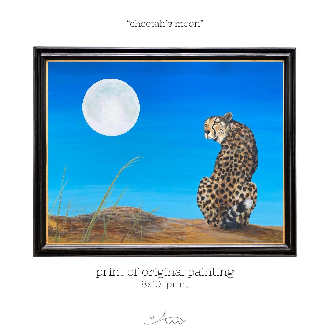 Cheetah and Full Moon Wall Art Print, Animal Print Art, Safari ...