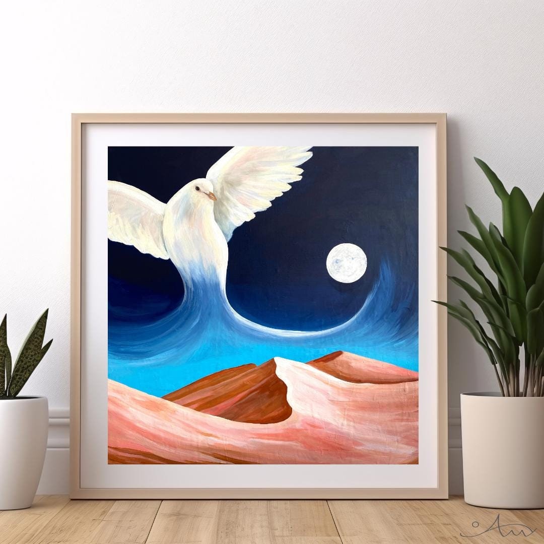 Dove Full Moon Desert Art Print, Texas Southwest Aesthetic (digital ...