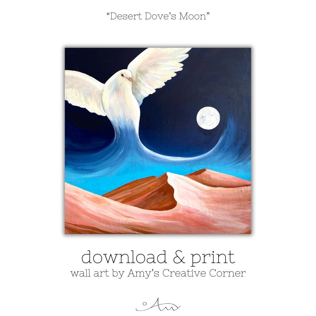 Dove Full Moon Desert Art Print, Texas Southwest Aesthetic (digital ...