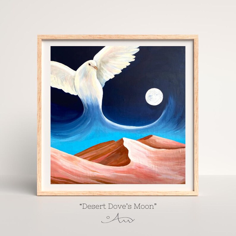 Dove Full Moon Desert Art Print, Texas Southwest Aesthetic (digital ...