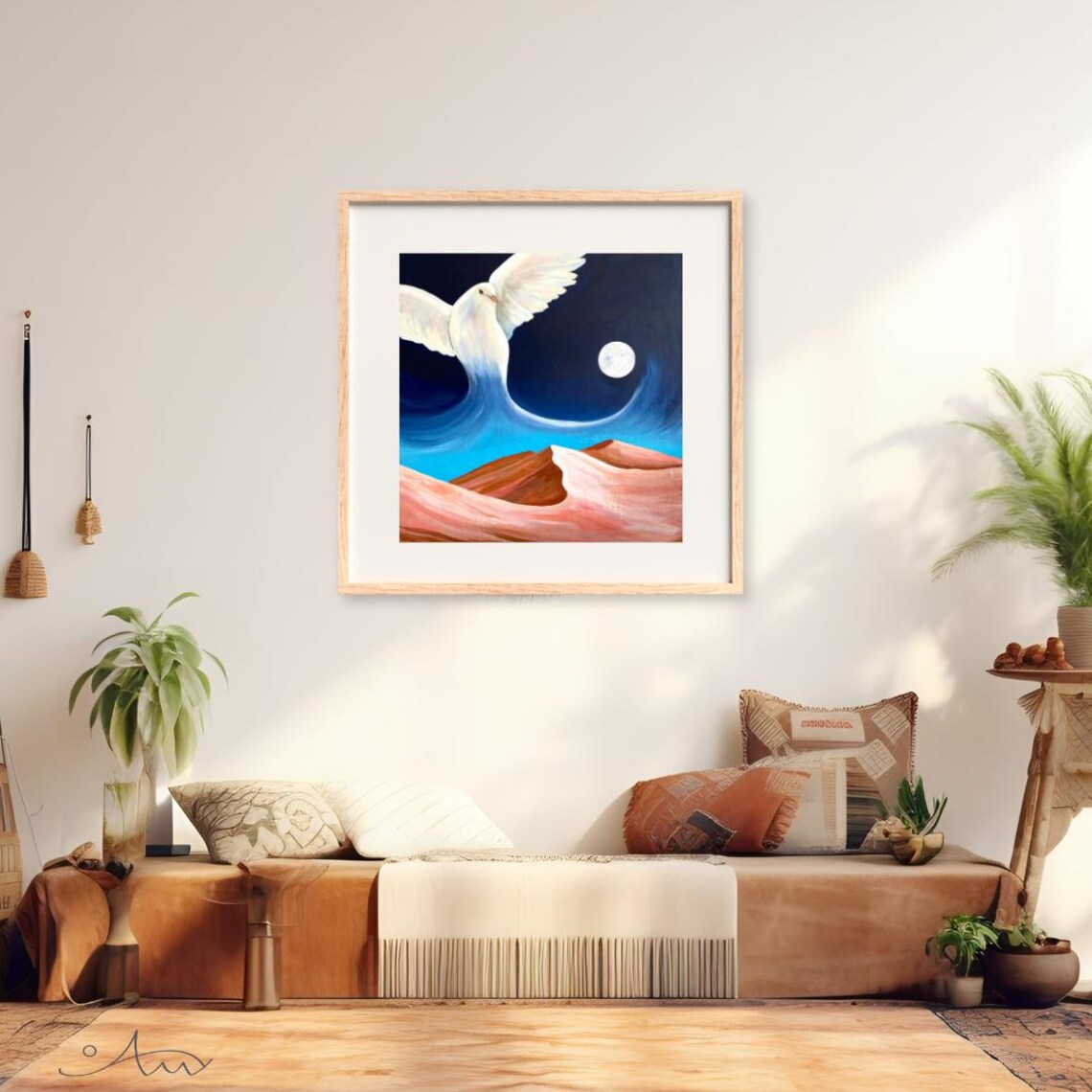 Dove Full Moon Desert Dunes Printable Wall Art , Surreal Art, Spirit ...