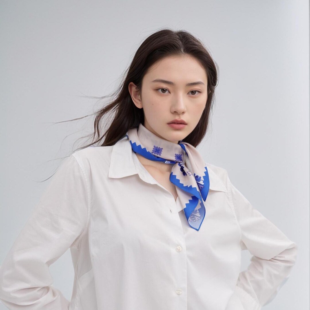 Elegant Italian Silk Headscarf Eye-catching Blue Print, Illustrated by ...