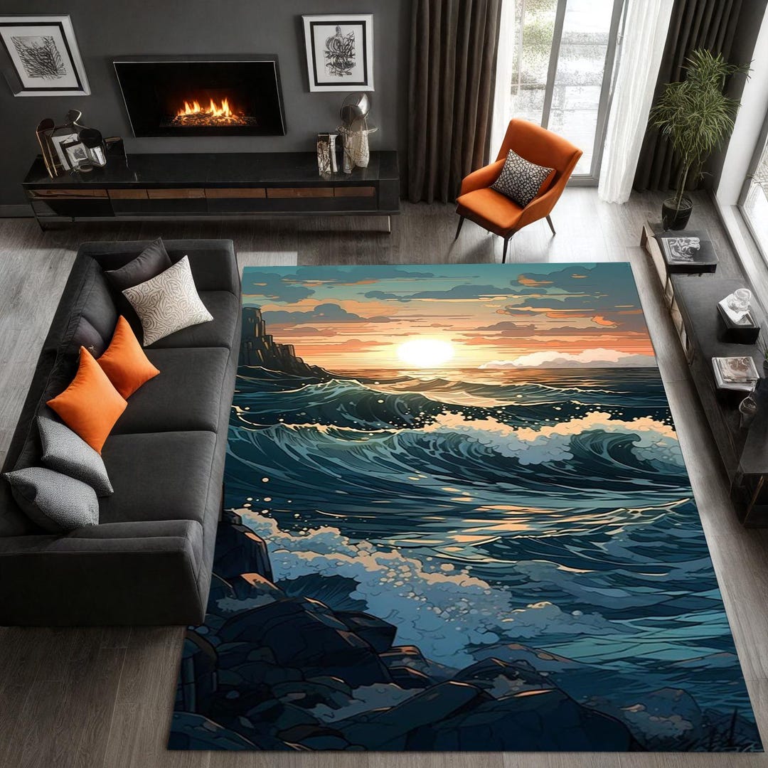 Sunset Rugs,great Wave Rug,wave Rugs,anime Rug,japanese Rugs,rugs for ...