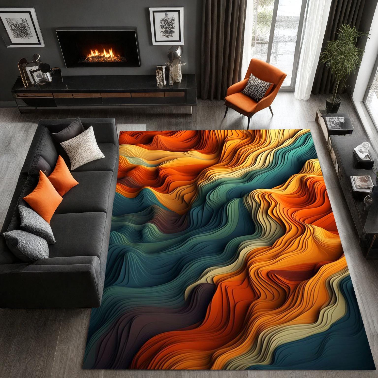 Colorful Waves Rug,orange Rugs,blue Rugs,aesthetic Rugs,rugs for Living ...