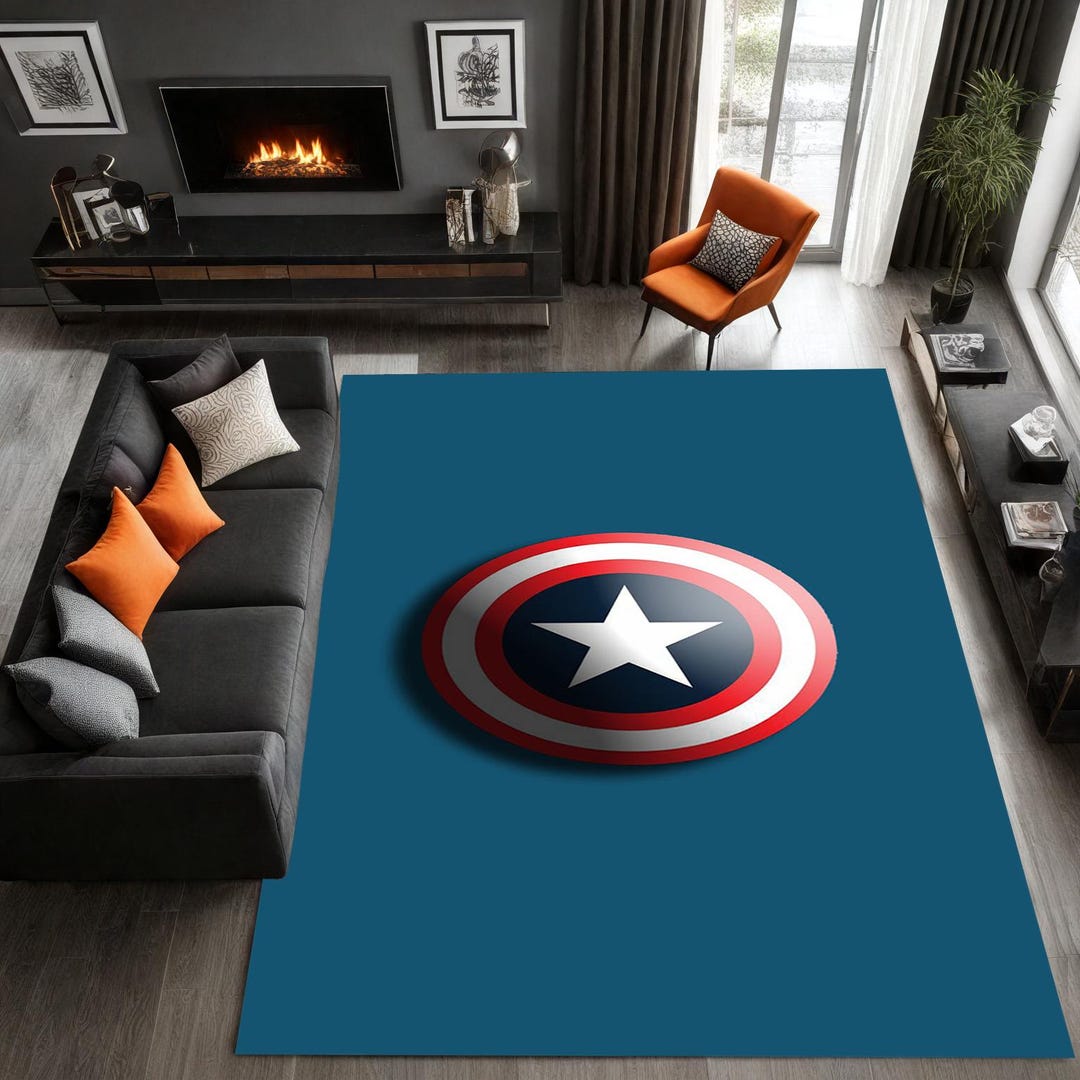 Captain America Rug,shield Rug,blue Rugs,boys Room Rug,kids Room Rug ...