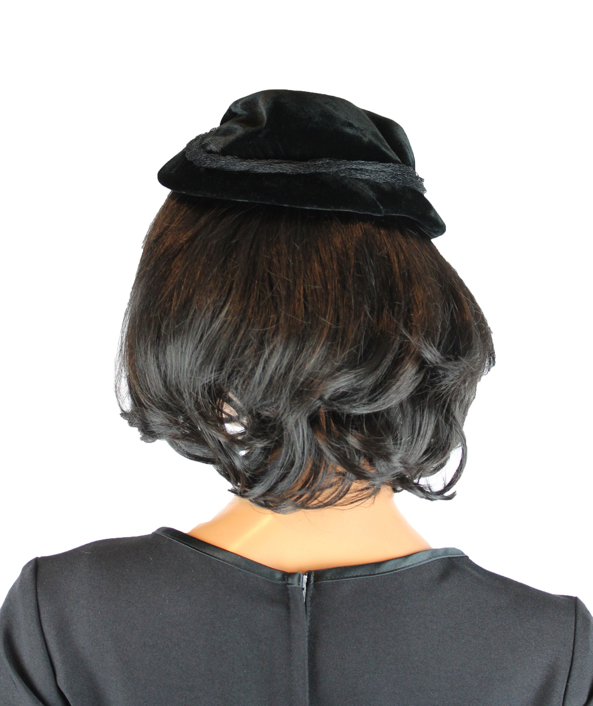 Vintage Pillbox Hat 50s Black Velvet Round Fascinator Cap Tulle Netting ...