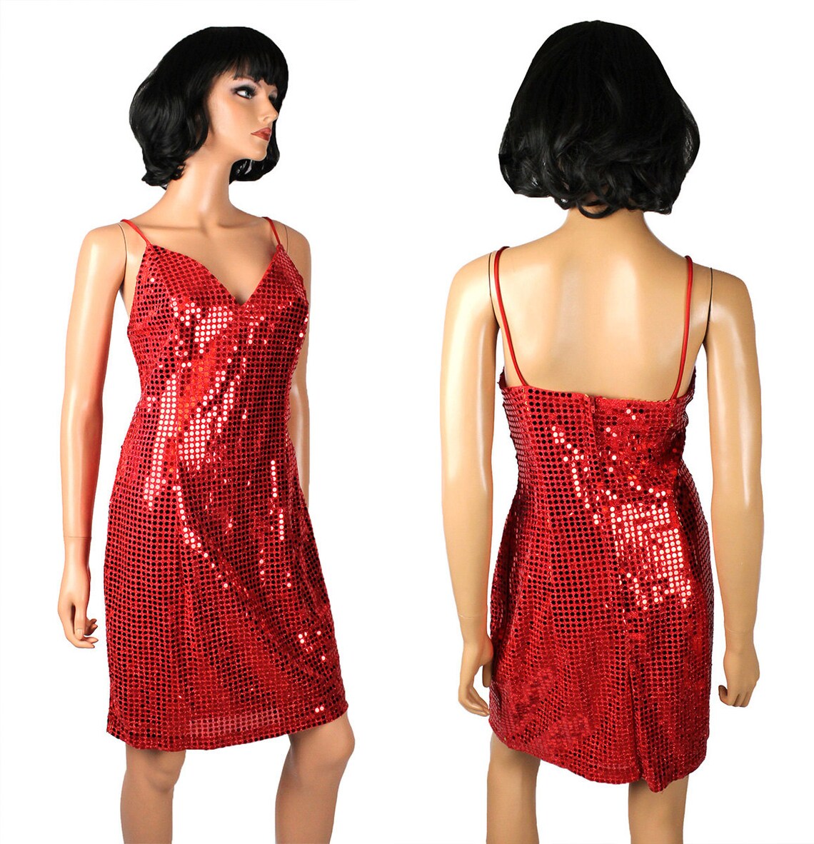 Red Sequin Dress M Vintage Sleeveless Fredricks of Hollywood Jessica ...