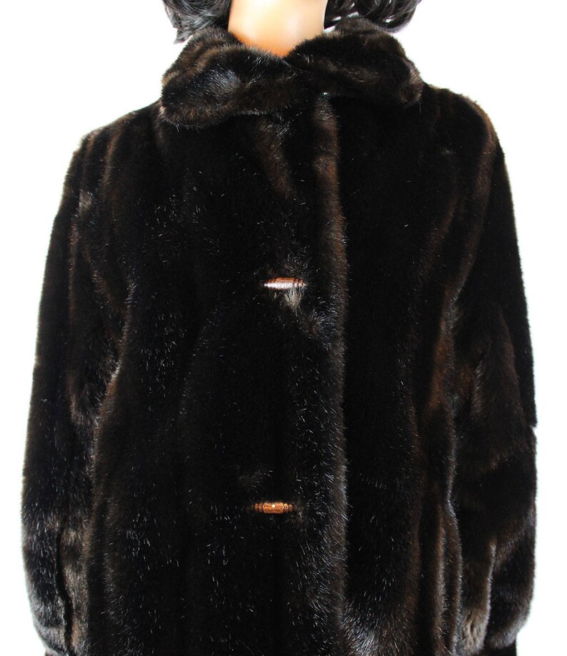 Faux Fur Coat M Vintage Dark Brown Glossy Mink Tissavel Hillmoor Winter ...