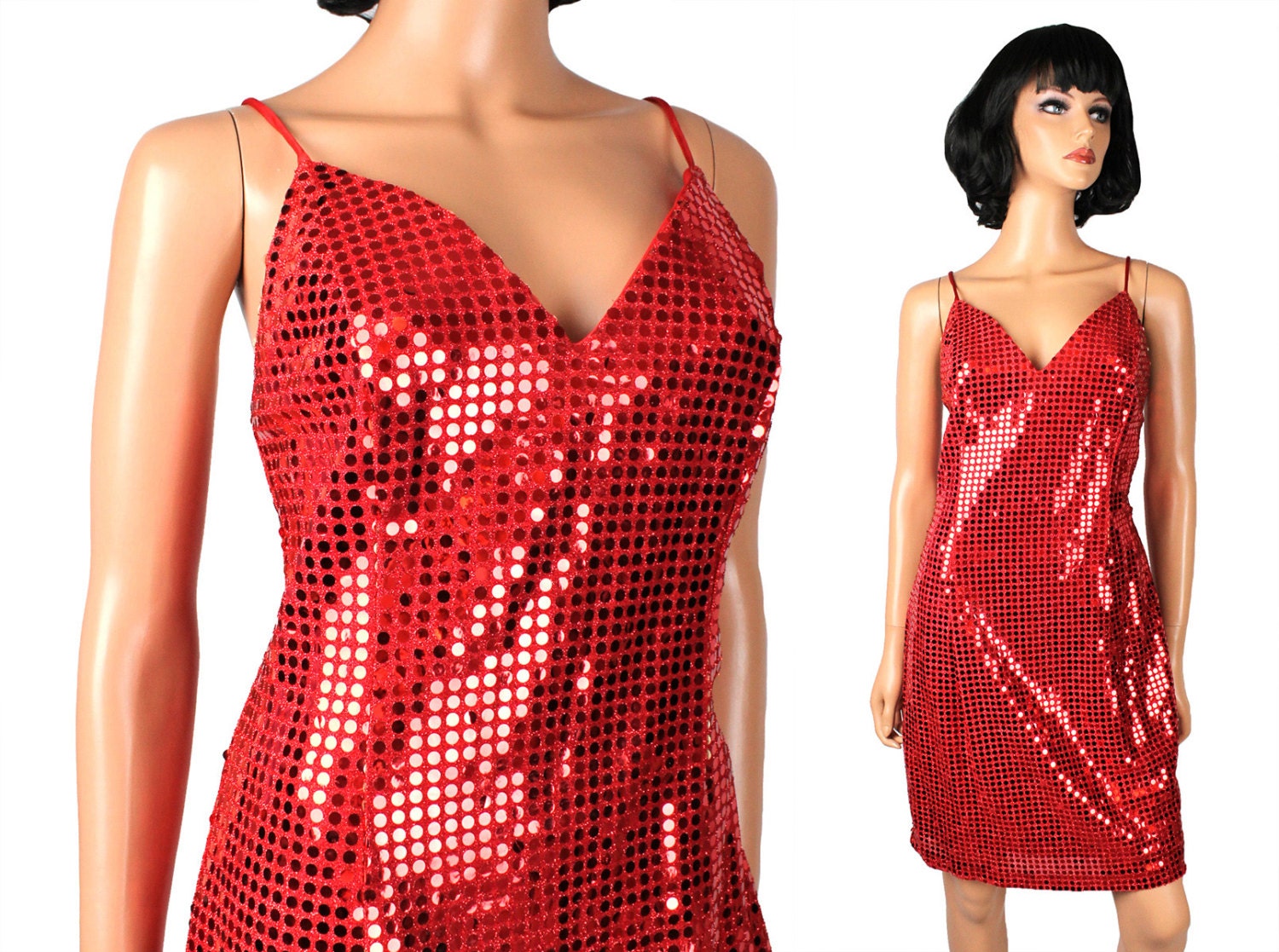 Red Sequin Dress M Vintage Sleeveless Fredricks of Hollywood Jessica ...